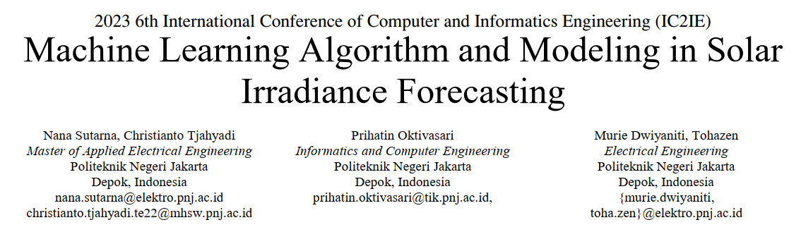 Ieee Machine Learning Algorithm And Modeling In Solar Irradiance